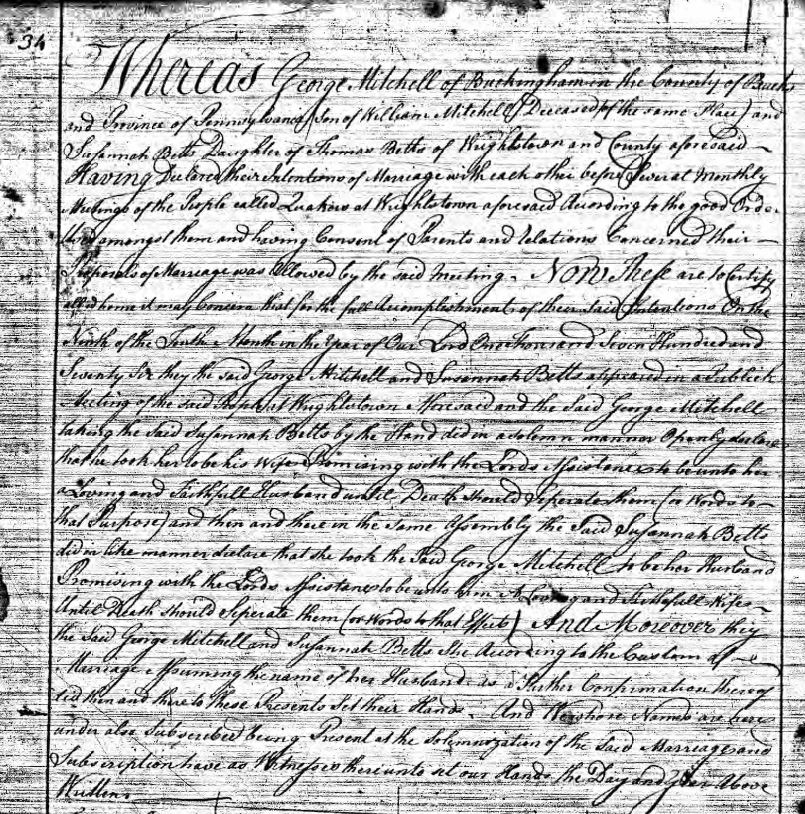 Upper Level: William Mitchell 1722-1760 Elizabeth Harmer 1726