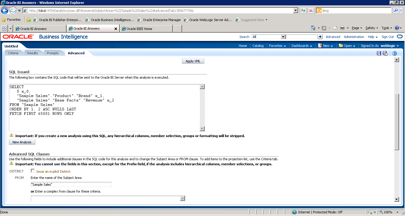 Oracle Bi Practice Obiee 11g Multiple Values In Single Column Using The Advance Tab And Similar