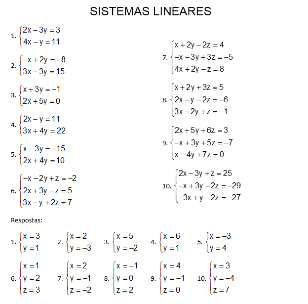 Lição de casa: Matemática Básica - Sistemas Lineares