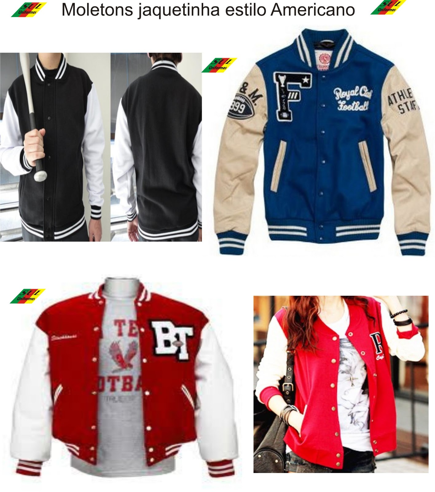 Sul Uniformes: Jaqueta colegial Americana ( jaqueta varsity )