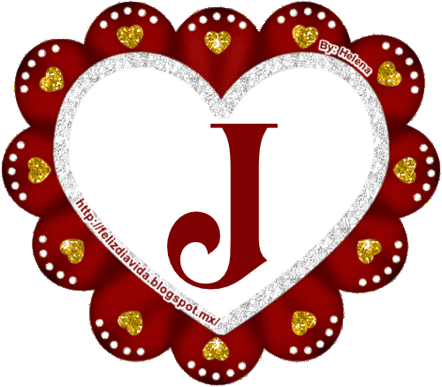 Iniciales Nombres y Más: Corazón rojo con iniciales J a la R