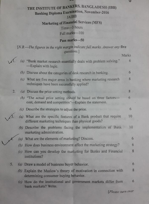 Marketing of Financial Services Question 2011-2018 - Banking Diploma ...