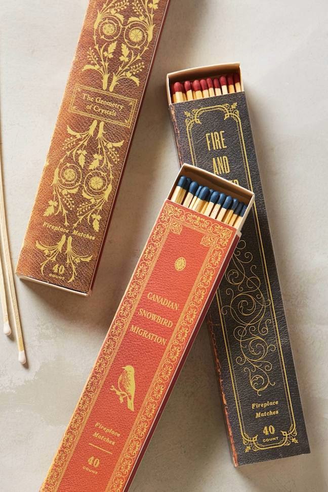 The Frivolous Bibliophile: Skeem Trompe l'Oeil Book Spine Fireplace Matches
