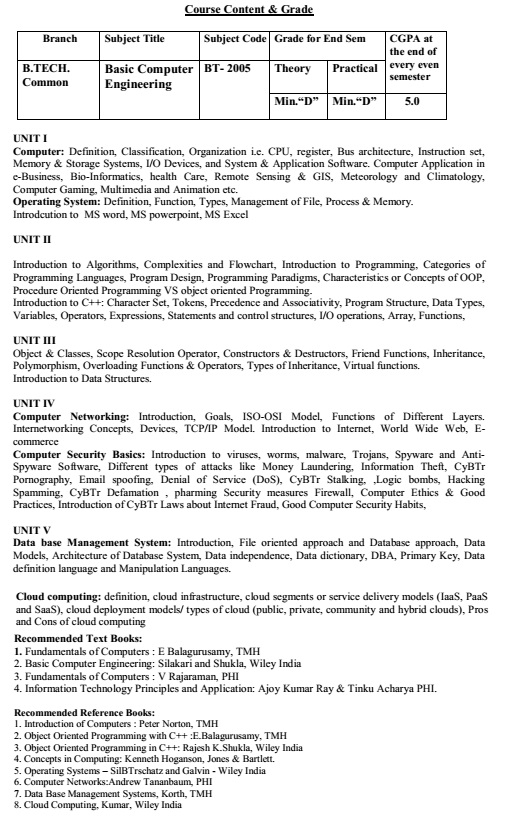 Rgpv Bce Syllabus Bt 2005 Btech New Scheme Based On Aicte Flexible Curricula Educational Portal