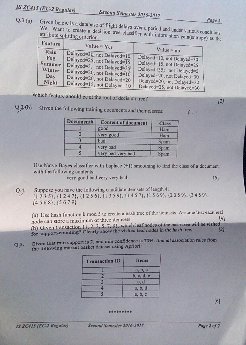 Coding Tech Life: Data Mining - ZC415 - Mid-Semester Question Paper ...