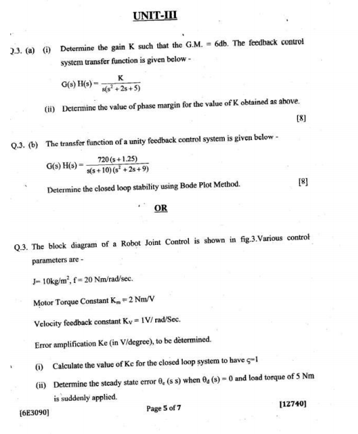 6EC5 Control Systems RTU B.Tech ECE 6th Semester 2014 Question Paper ...