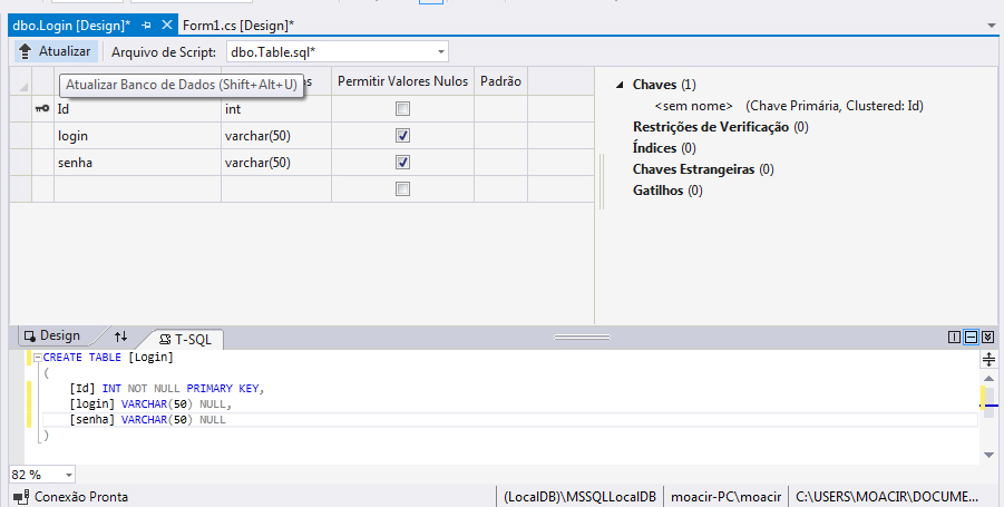 criando tabela no propio Visual Studio