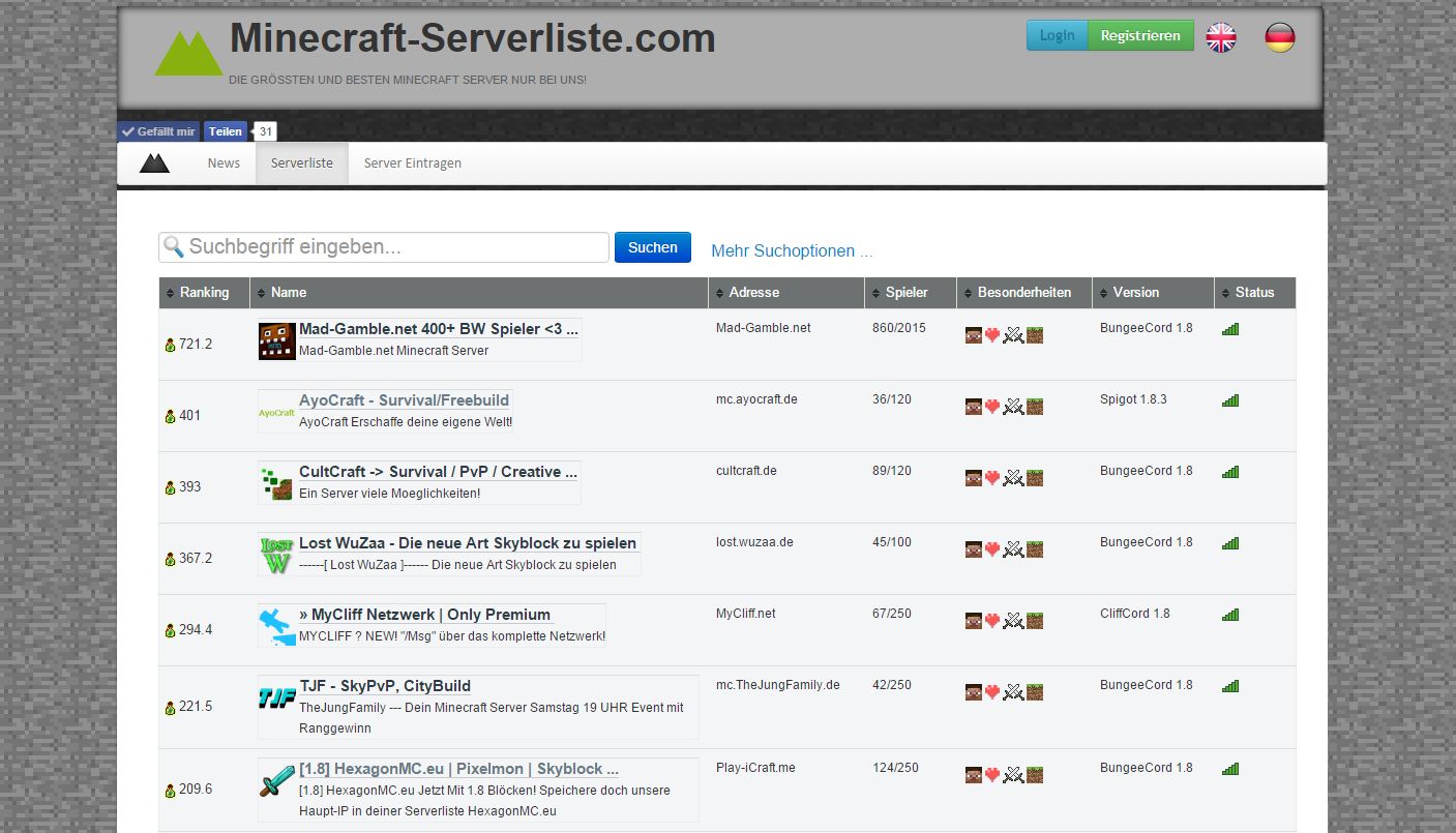Minecraft Serverliste: Minecraft Server list