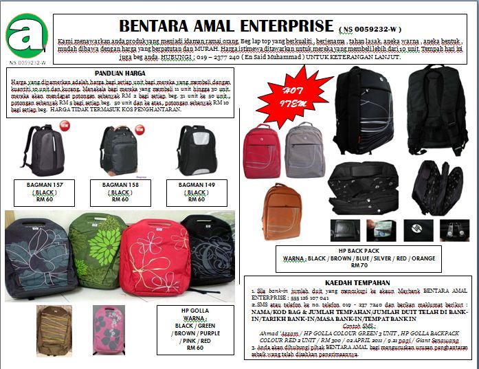 Bentara Amal: Jualan Beg Laptop Berjenama & Berkualiti