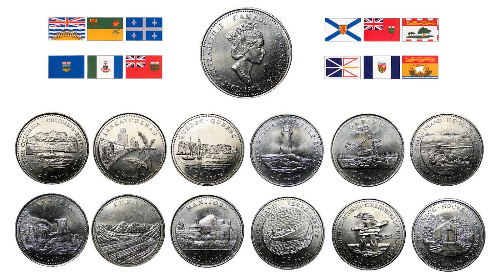 Coins depicting the different states or territories of a country