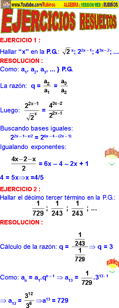 PROGRESIONES GEOMETRICAS EJERCICIOS RESUELTOS Y PARA RESOLVER PDF