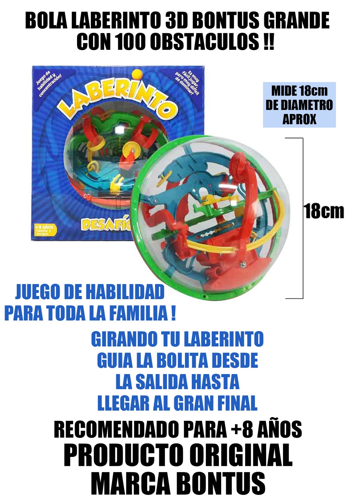 Juguetería León: BOLA LABERINTO 3D GRANDE CON 100 OBSTACULOS ORIGINAL ...