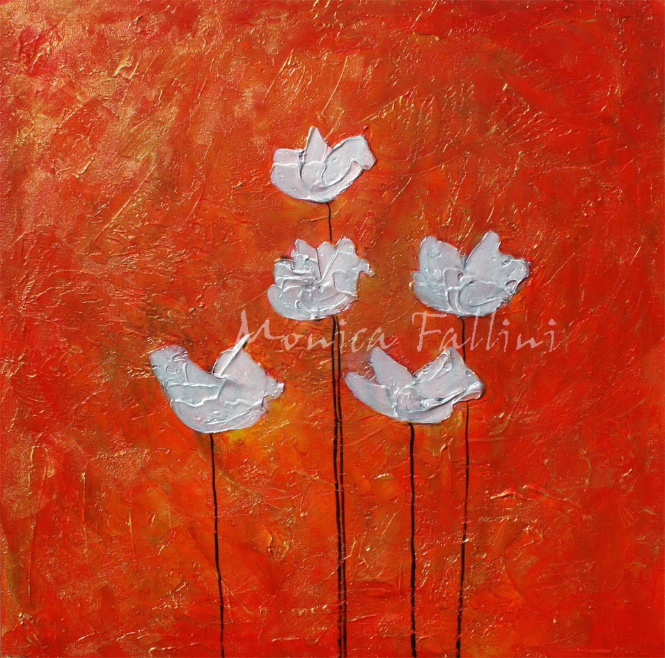 Paintings by Monica Fallini: White Poppies abstract art by contemporary ...