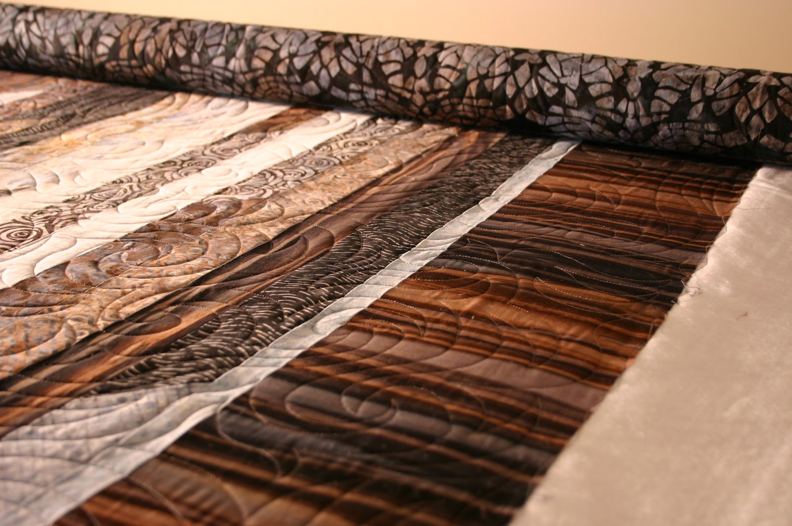 Three Bears Quilting: Kathleen's Brown Batik Strip Quilt is finished!