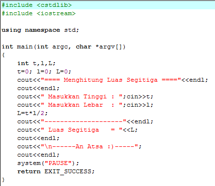 Contoh Program C++ Menghitung Luas Segitiga ~ An Atsa TKJ