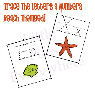 Little Piles Everywhere: Beach Themed Trace the Letters/Numbers Cards