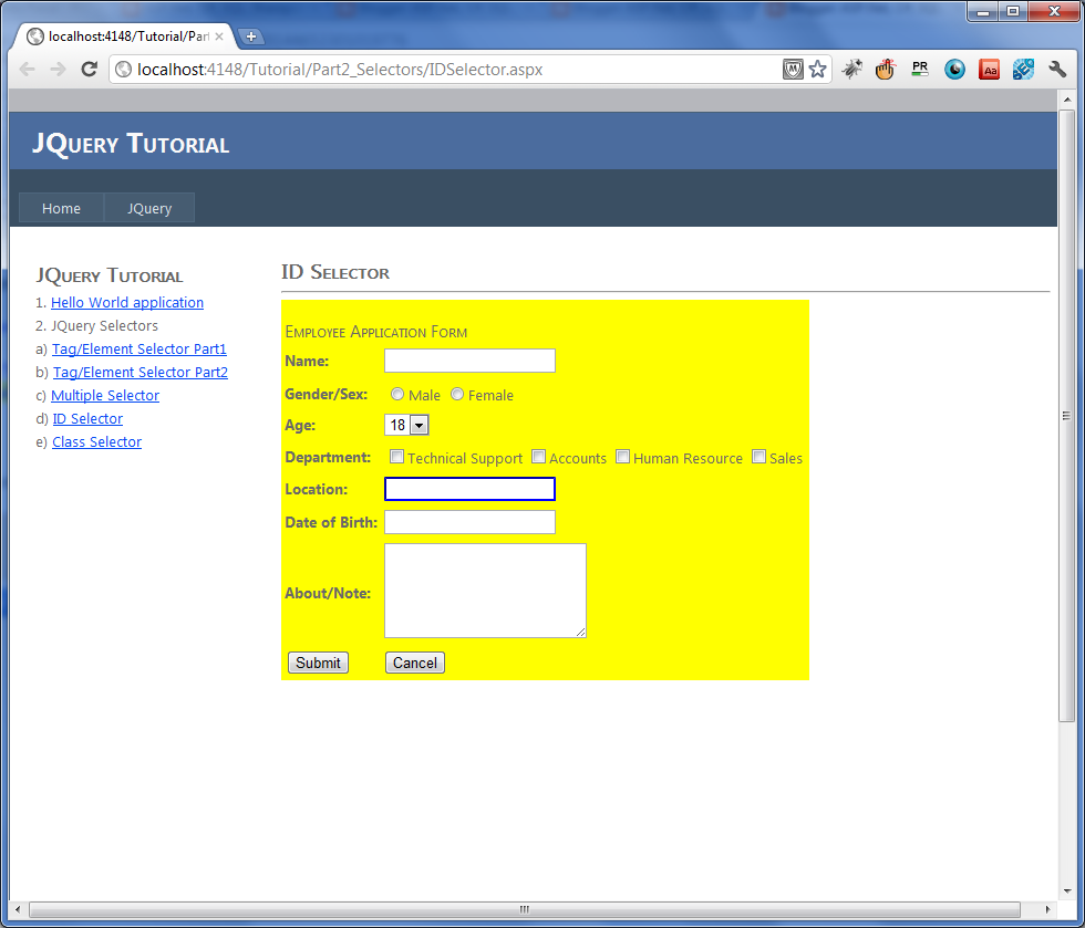ID Selector examples in JQuery - Asp.Net, C#, SQL Blog ID Selector examples in JQuery - Asp.Net, C#, SQL Blog