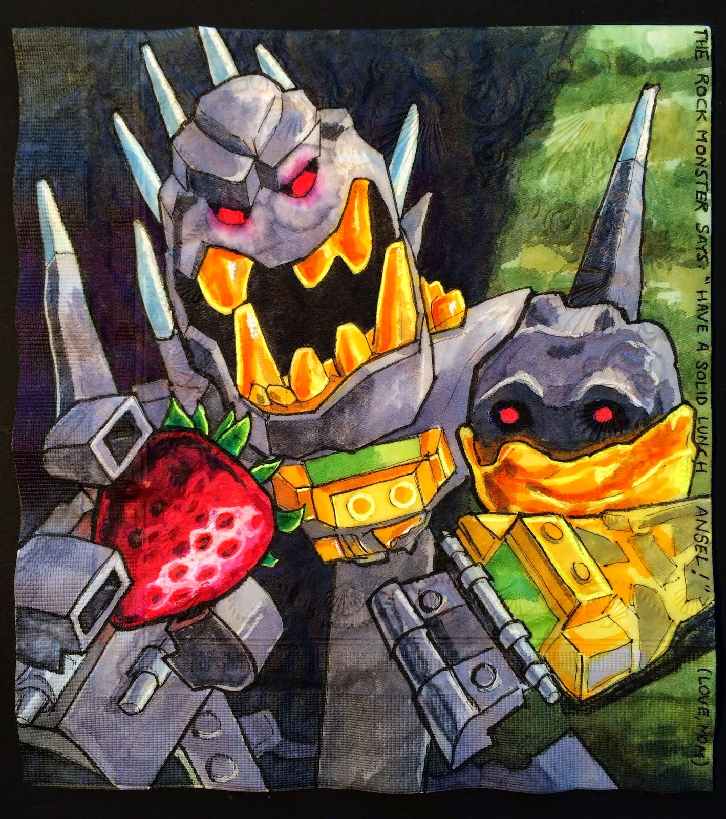 Daily Napkins: Rock Monster with Baby from LEGO's "Clutch Powers"