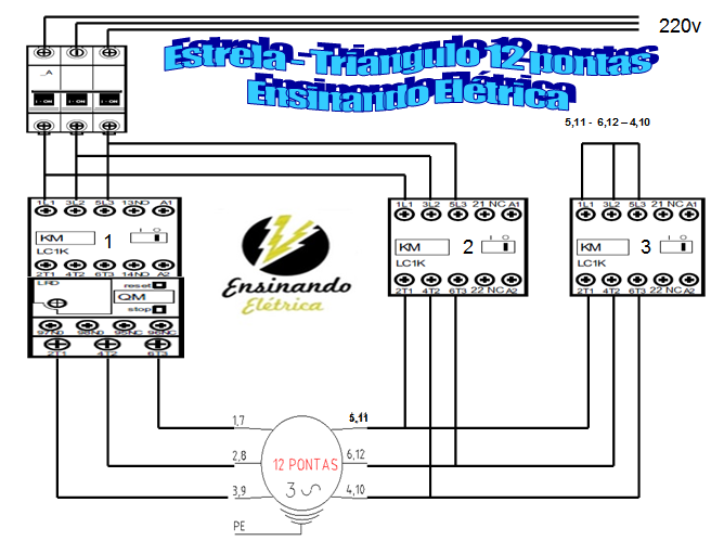 Diagramas de comando estrela - triangulo p/ motores de 12 pontas - Ensinando Elétrica | Dicas e ...