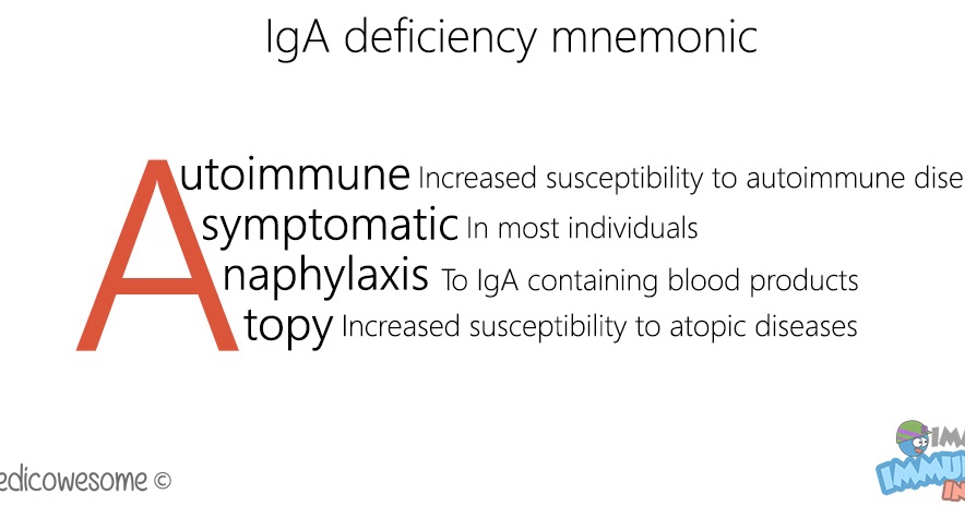 Immune System Function | Immunoglobulin A and IgA deficiency mnemonic