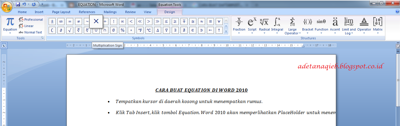 A deta naqieb: CARA BUAT EQUATION DI WORD 2010