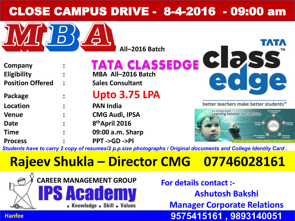 Central Placement Cell: Tata Class Edge Close Campus Drive MBA All 2016 ...