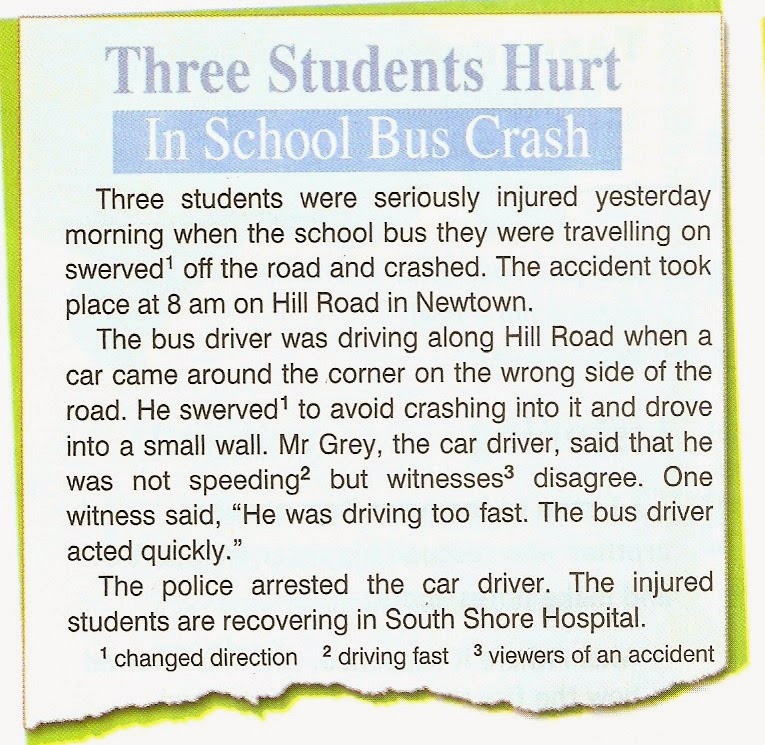 ENGLISH 4 Julia: Sample composition: A news report for the school magazine