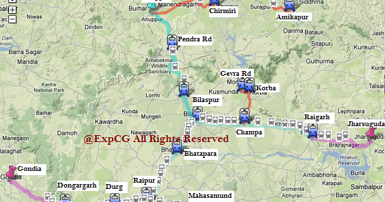Chhattisgarh : Exp CG: Train Routes in Chhattisgarh : Railway Stations List