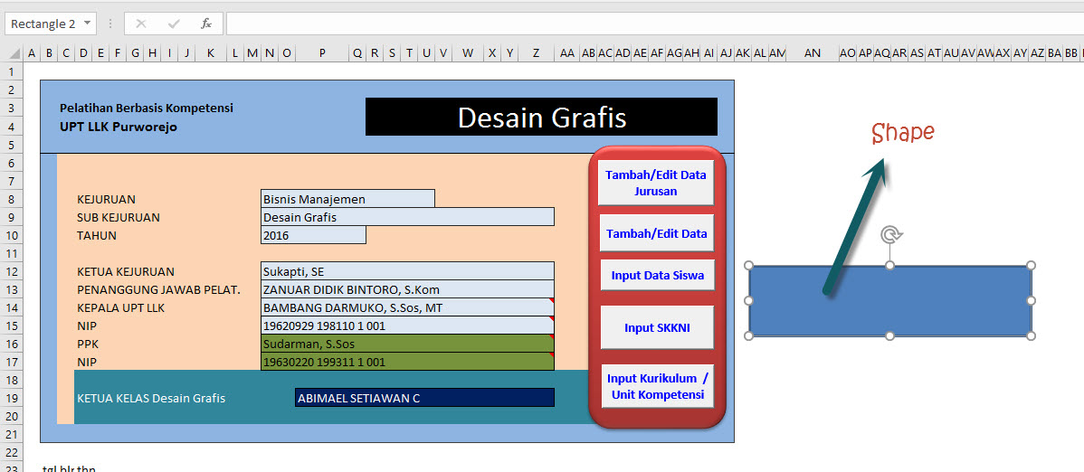 Memasukkan isi sel ke shape pada Excel - Raseco.web.id