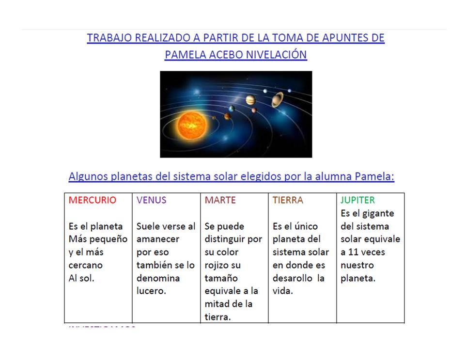 ESC.6 D.E. 11 "Carlos Vaz Ferreira": PROYECTO:LOS PLANETAS