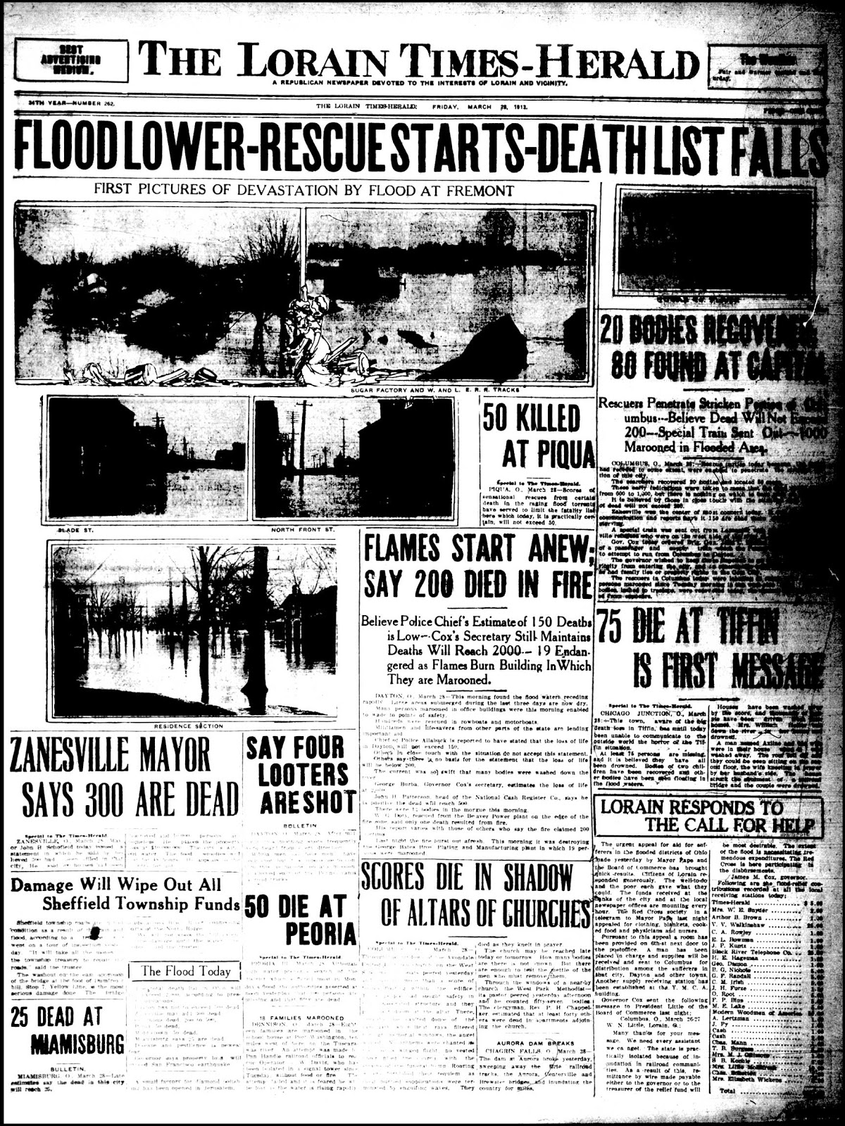Brady's Bunch of Lorain County Nostalgia: 1913 Ohio Flood Headlines