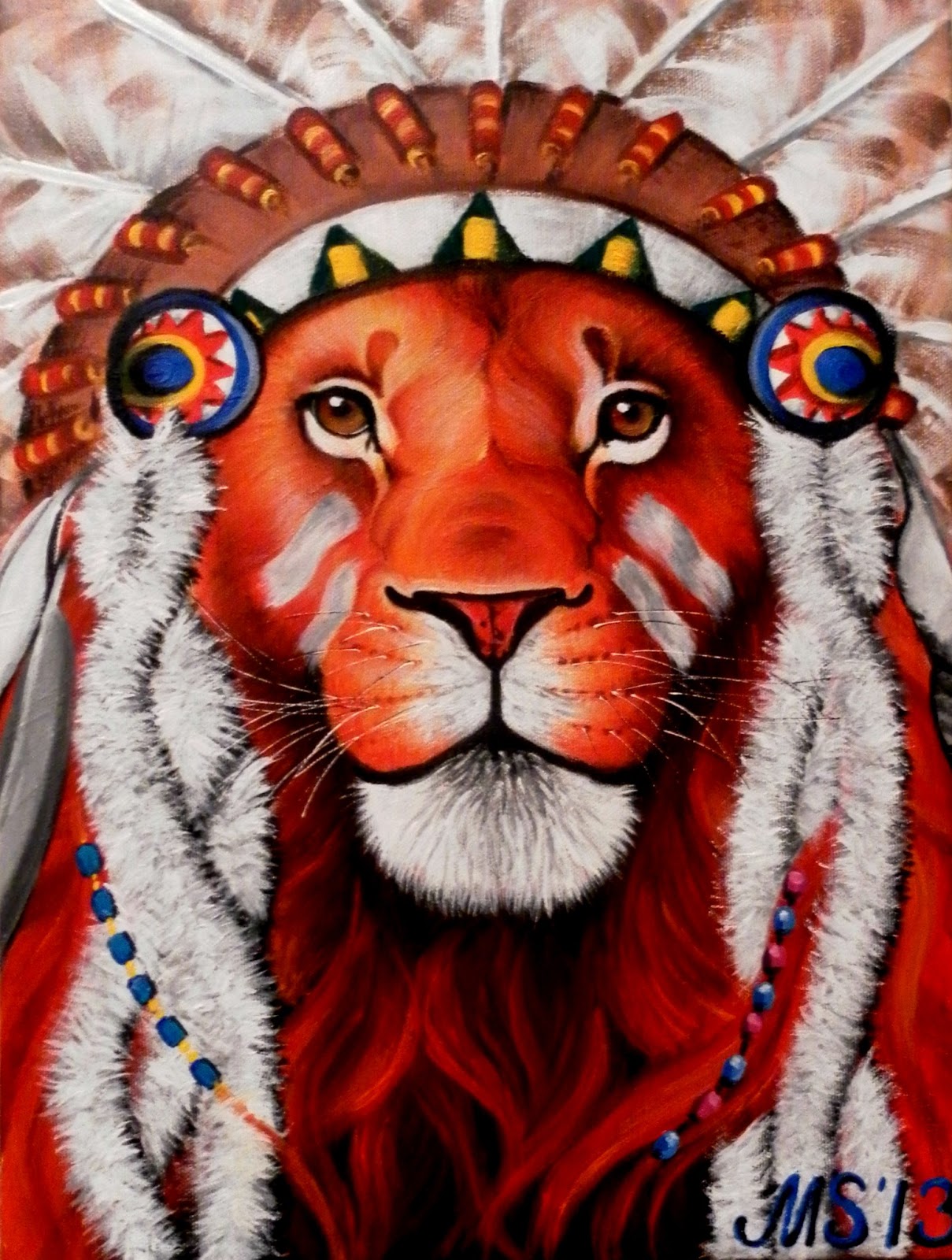 Joy of Art by Marina Joy: Original Fine Art Of Lion in Native American ...