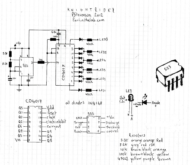 Paul In The Lab: Knight Rider Kitt / Cylon LED Sequencer Stripboard ...