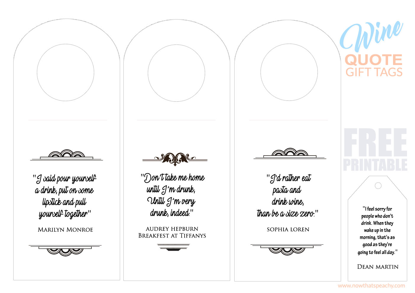 Celebrity Booze Quote Bottle gift tags | Free Printable | Now thats Peachy