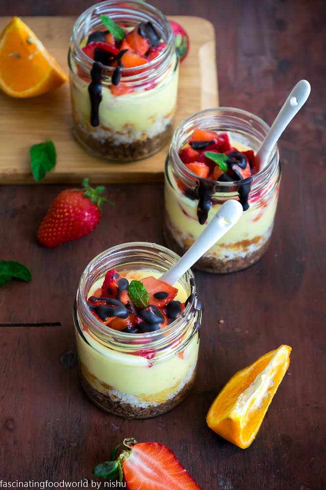 Mini strawberry-orange custard trifle