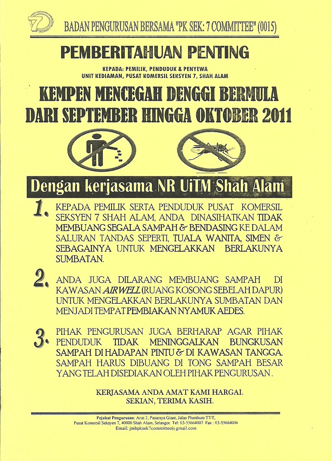 Program Gotong Royong And Kempen Benteras Denggi 15 Oktober 2011 Sabtu Badan Pengurusan