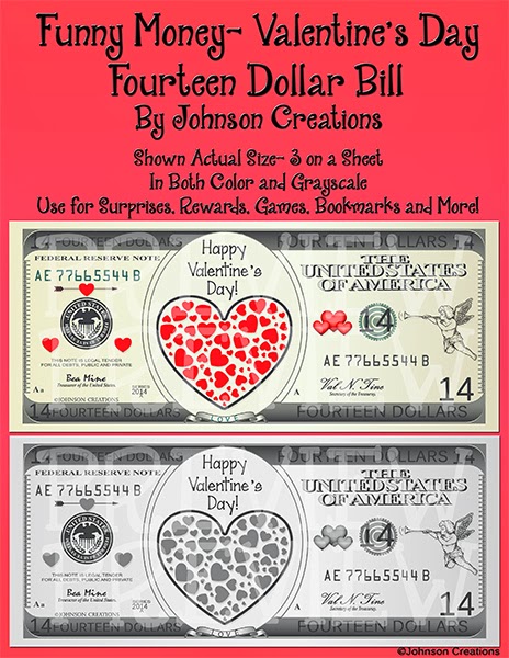 Johnson Creations: Funny Money- Valentine's Day $14 Bill