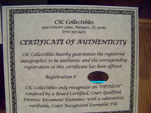 Steve Zarelli presents: The Collecting Obsession: CSC Collectibles COA ...