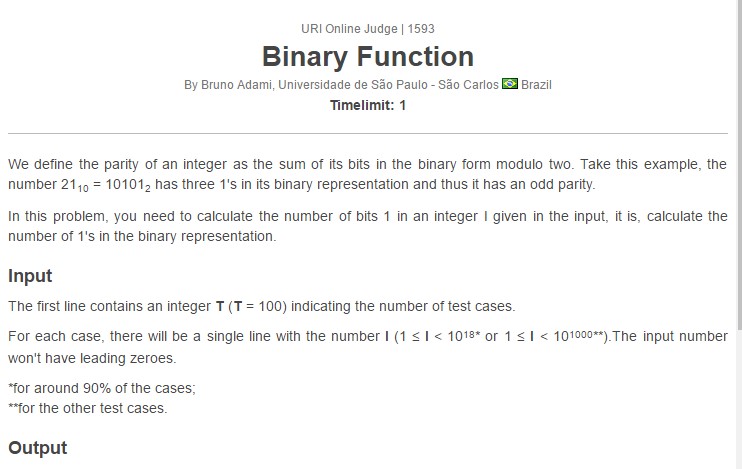 URI Solution 1593 Binary Function - Solution in java | Ad Hoc - URI ONLINE JUDGE SOLUTION