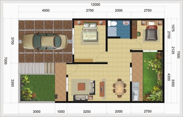 Contoh Desain Denah Rumah Minimalis Tipe 60 - Modern Minimalis