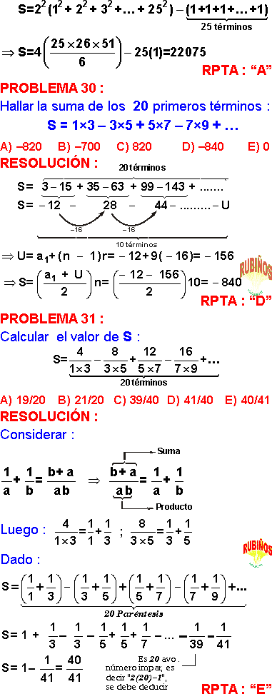 SUMATORIAS EJERCICIOS RESUELTOS DE RAZONAMIENTO MATEMÁTICO ...