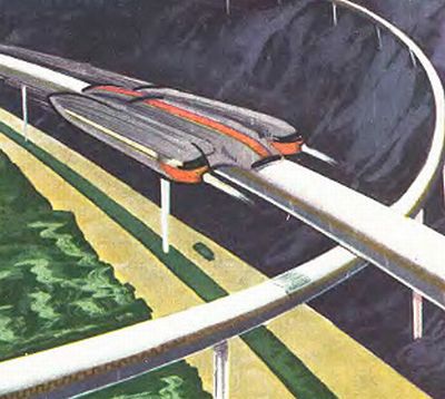 Retrofuturism - Design and Art : Trains, Monorails, Hyperloops