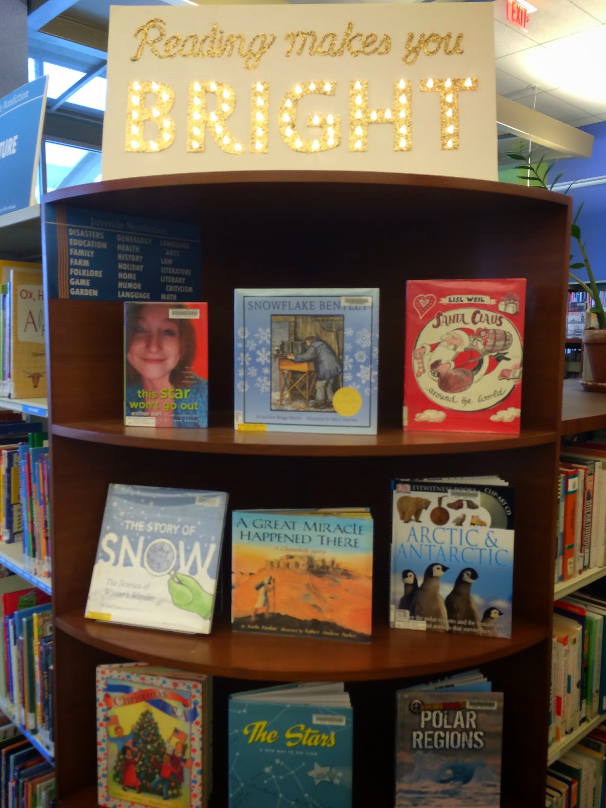 Literary Hoots: Library Display: Reading Makes You Bright