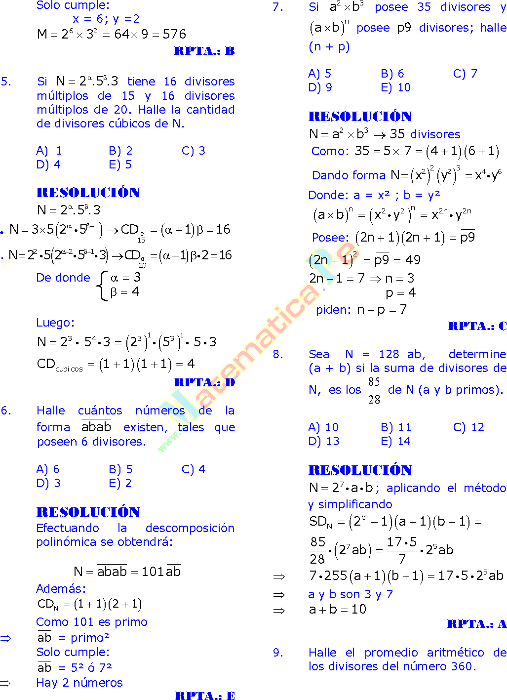 NÚMEROS PRIMOS EJERCICIOS RESUELTOS DE ARITMÉTICA PREUNIVERSITARIA EN PDF