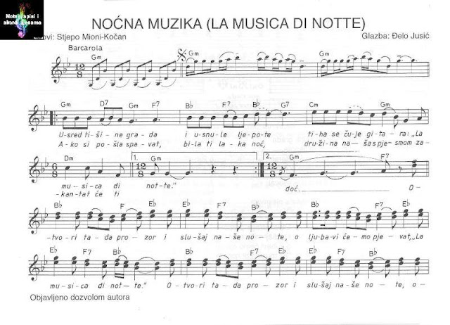NOTE | DOMACE I STRANE: NOCNA MUZIKA AKORDI NOTE