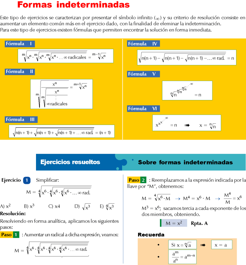 EXPONENTES INDETERMINADOS E INFINITOS EJERCICIOS RESUELTOS
