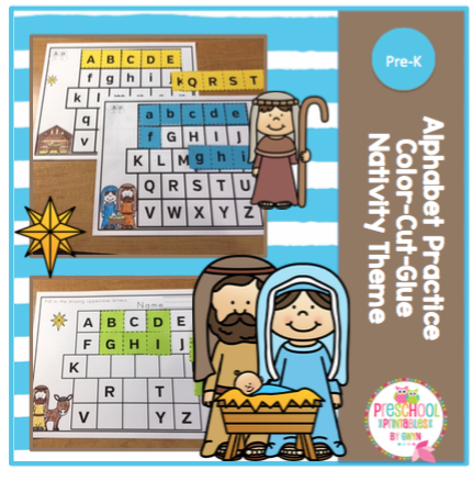 Alphabet Practice Color-Cut-Paste Nativity Theme ~ Preschool Printables