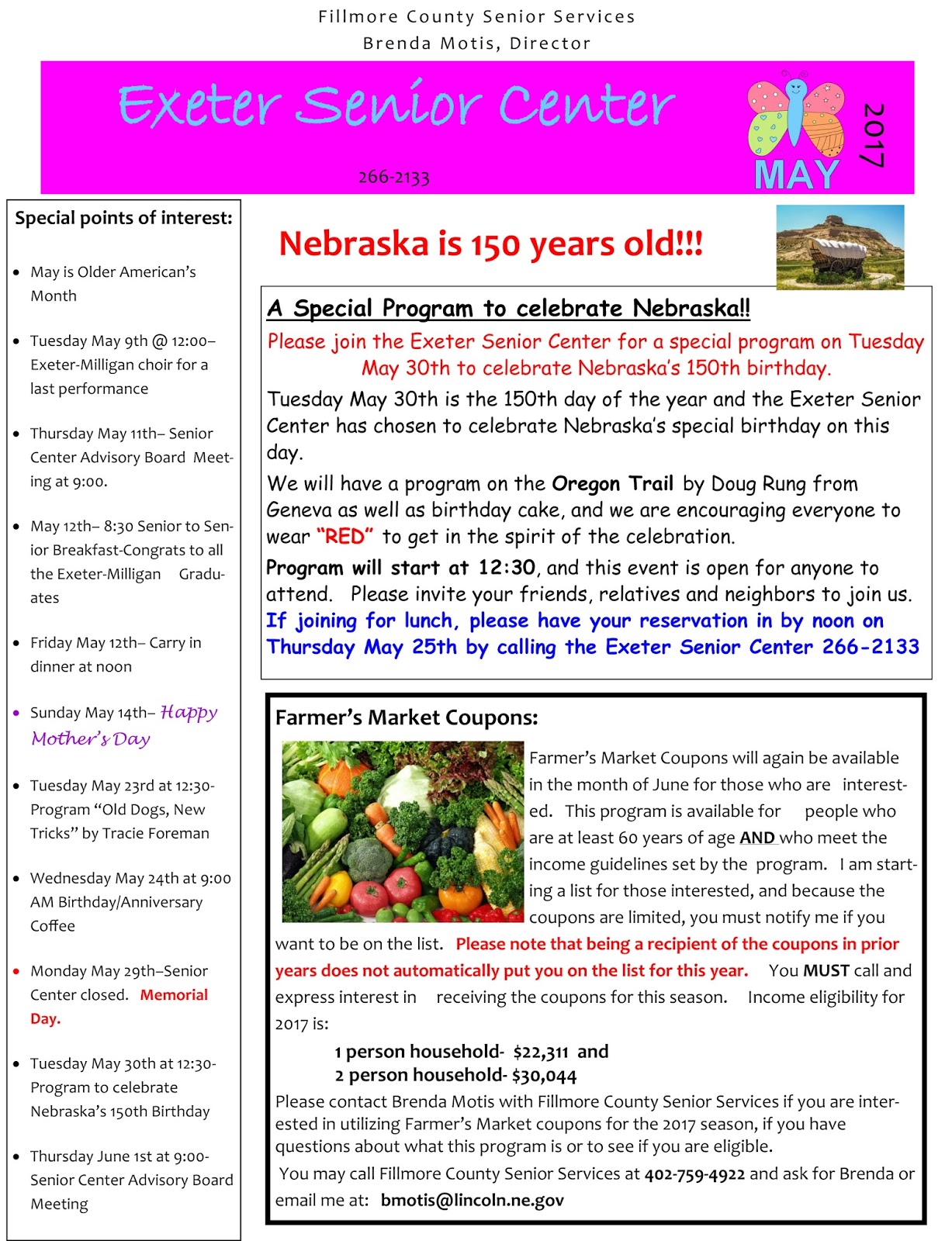 Village of Exeter: Exeter Senior Center May Newsletter