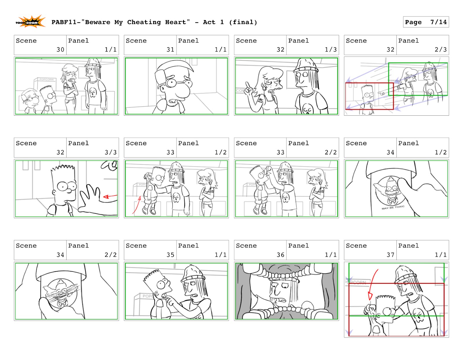 Flying Ace Pictures: THE SIMPSONS - PABF11 STORYBOARDS