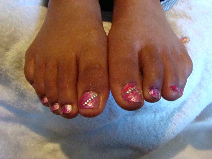 Acrylic colored tip toes painted peach blow pastel YN cover pink round ...